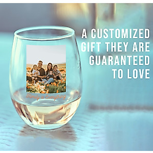 Personalized Wine Glass - Mother's Day Printed 17oz Stemless, Picture Photo Wine Gifts for Mom, Wife, Her - Unique Birthday Custom Wine Glass Personalized Wine Tumbler for Women Celebration Gifts