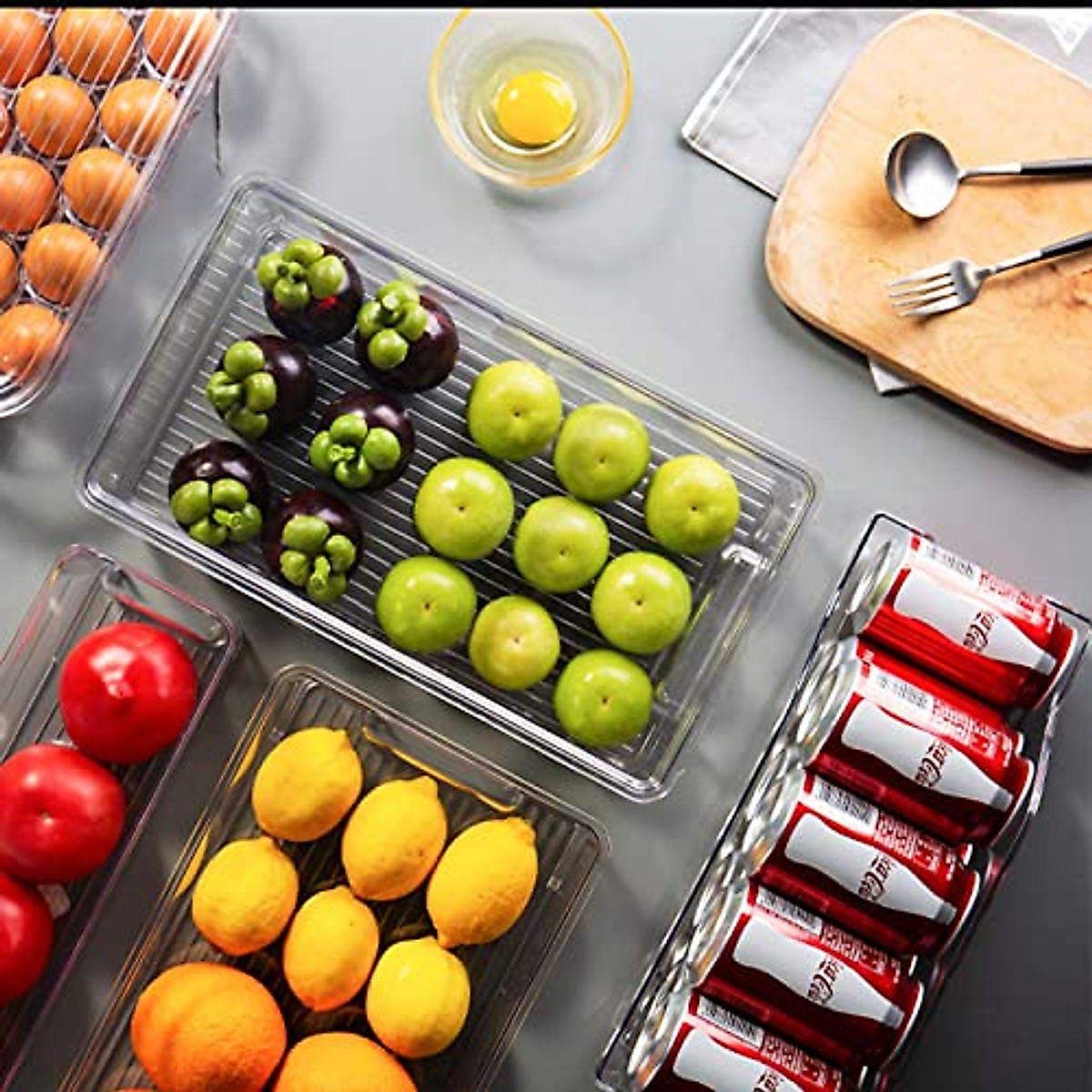 Kingrol 6 Pack Plastic Storage Bins for Pantry, Refrigerator, Countertop, Cabinet Organization, Stackable Food Storage Organizer with Handles, BPA Free, 10 x 6 x 3 Inch