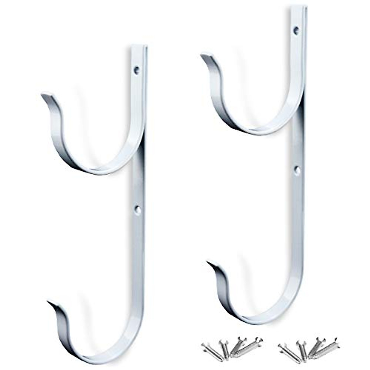 2 Pcs Set Pool Pole Hangers Heavy Duty Aluminium Holder with Screws Perfect Hooks for Swimming Pool Telescopic Poles Skimmers Nets Brushes Vacuum Hose Garden Equipment Outdoor Supplies (White)
