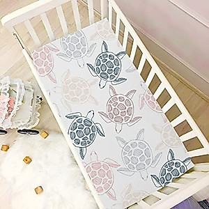 xigua Sea Turtles Fitted Crib Sheet for Girls and Boys, Soft Breathable for Standard Crib & Toddler Bed Mattress, 27 x 39 in