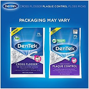 DenTek Cross Flosser Plaque Control Floss Picks, X-Shaped Floss, 75 Count, 3 Pack
