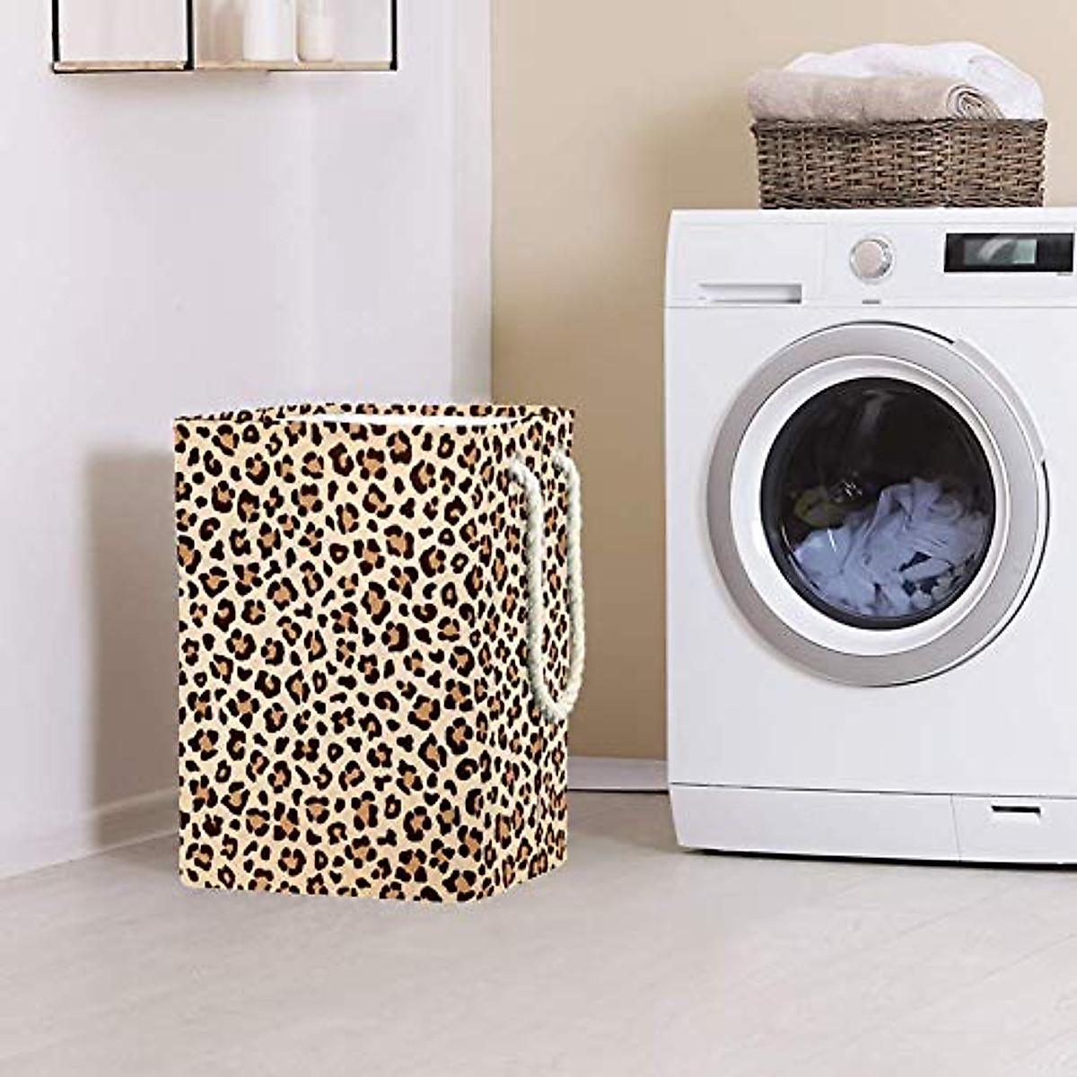 AISSO Large Laundry Hamper Basket Waterproof Dirty Cloth Storage Bins with Handle for Bedroom Laundry Room Bathroom Cheetah Leopard Skin Print