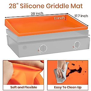 Velway 28" Silicone Griddle Mat for Blackstone - Upgraded Full-Edge Heavy Duty Griddle Mat Cover - Protect Grill from Dust, Rust, Leaves - All Season Protective Cover for Blackstone Grill (Orange)