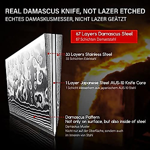 SHAN ZU Chef Knife 8 Inch Japanese Steel Damascus Kitchen Knife, Professional Kitchen Knives Sharp High Carbon Super Steel Kitchen Utility Knife