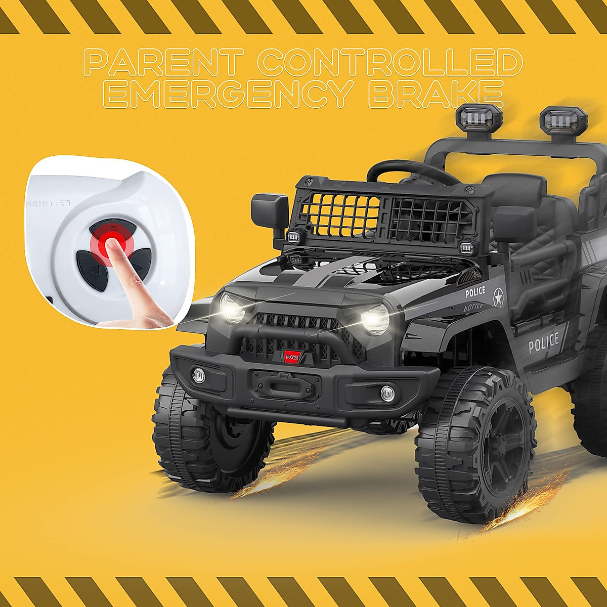 Ride on Truck Car 12V Kids Electric Vehicles with Remote Control Spring Suspension, LED Lights, Bluetooth, 2 Speeds