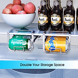2-Pack Soda Can Beverage Dispenser Rack, Can Storage Organizer Holder for Refrigerator- Dispenser 5 Standard Size 12oz Soda Cans or Canned food, Rust-Proof Stainless Steel, Chrome