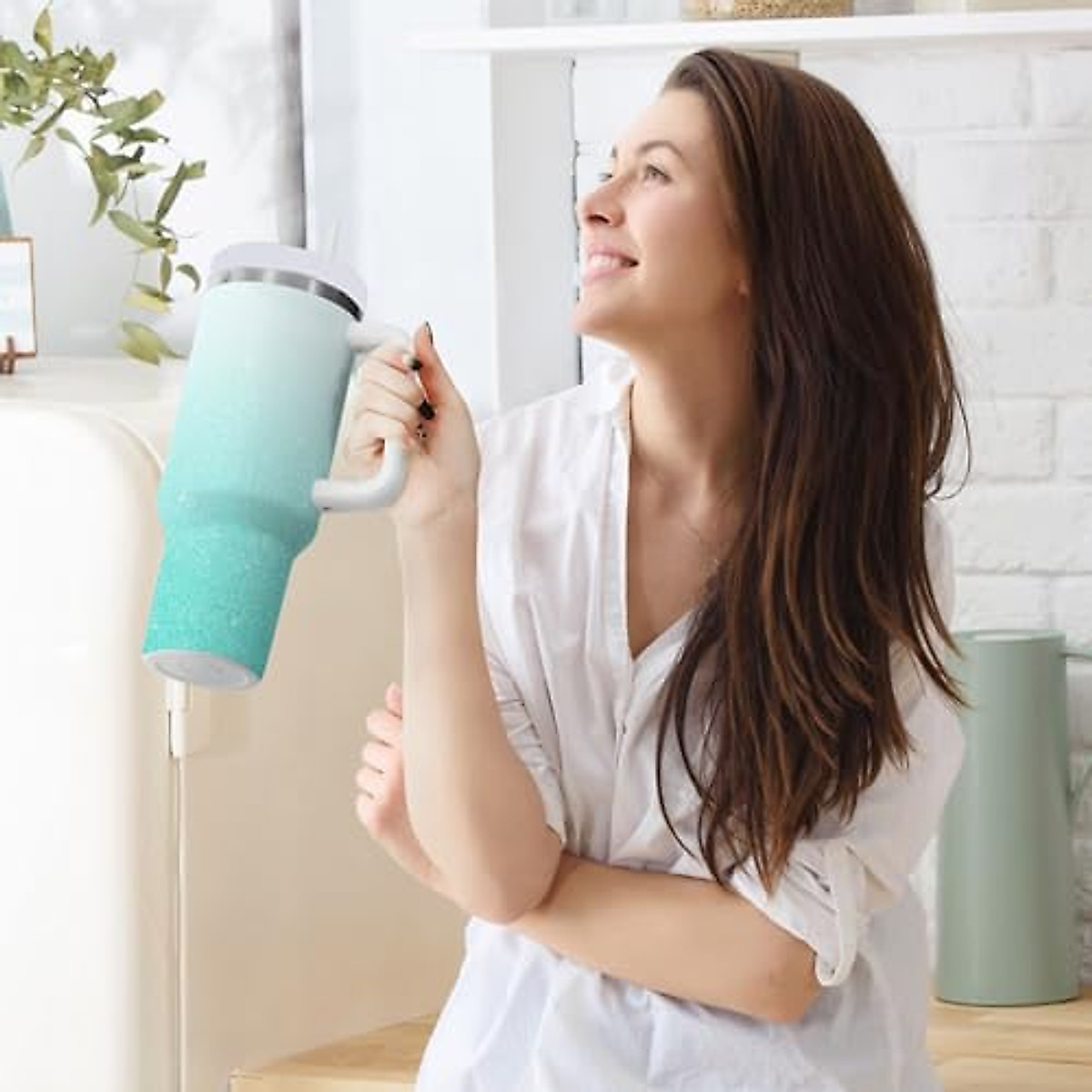 Caikeny Insulated Tumblers with Lid and Straw Blue Turquoise Teal Glitter 40 oz Reusable Stainless Steel Cup Water Bottle Coffee Travel Tumbler Mug for Women Men