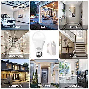 Motion Sensor Light Bulbs for Outdoor/Indoor, 10W Motion Detector LED Bulb, 120W Equivalent, A19 E26 6500K Daylight, Auto Activated Dusk to Dawn Security Lights for Basement Garage Stairs Patio