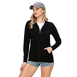 LALAPARKS Lightweight Cotton Zip-Up Hoodie Jacket - Comfy Casual Active Plain Everyday Wear - Black X-Large
