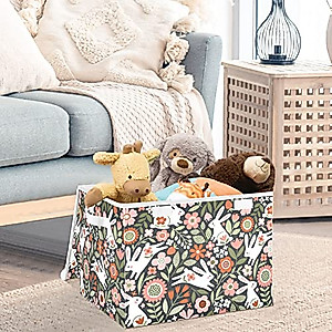 CaTaKu Woodland Rabbits Storage Bins with Lids Fabric Large Storage Container Cube Basket with Handle Decorative Storage Boxes for Organizing Clothes Shelves