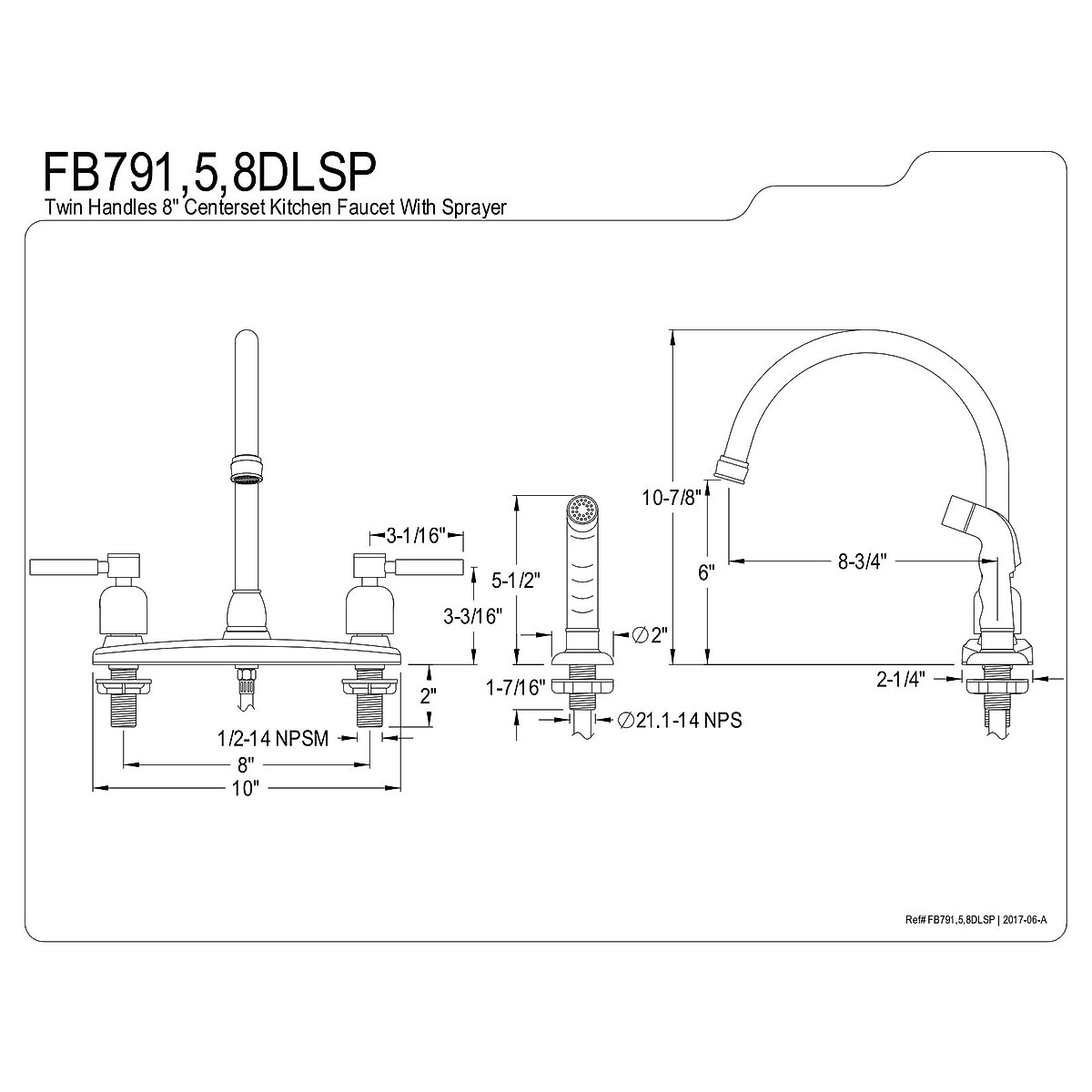 Kingston Brass FB791DLSP Concord 8" Centerset Kitchen Faucet, Polished Chrome