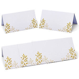 Gift Boutique 100 Pack Gold Leaf Place Cards Golden Leaves Seating Name Card Wedding Table Setting Folded Tent Cards for Baby Shower Weddings Holiday Tables Placement Party Decorations 2" x 3.5"