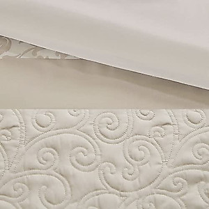 510 DESIGN Luxe Quilted Comforter Set Modern Transitional Design, All Season Down Alternative Warm Bedding Matching Shams, Bedskirt, Decorative Pillow, Queen, Ramsey Damask Neutral