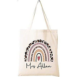 Nazenti Personalised Teacher tote bag, Custom Teacher Tote Bag, Rainbow Tote Bag, Teacher Gift, School Gift for Teacher, Funny teacher tote bag,