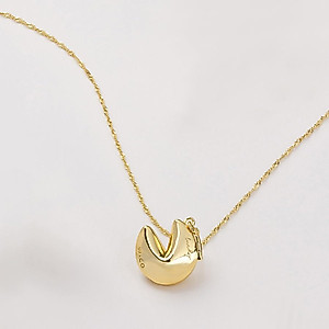 Wanderlust + Co Fortune Cookie Gold Locket Necklace - 14K Gold Plated Hypoallergenic Shower-safe Jewelry