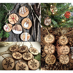 50Pcs Wood Slices 2.4"-2.8" Unfinished Natural Wood Rounds with Pre-drilled Hole and 66Feet Twine String, Wood Slices for Wood Burning Painting DIY Crafts Christmas Ornaments Party Wedding Decor