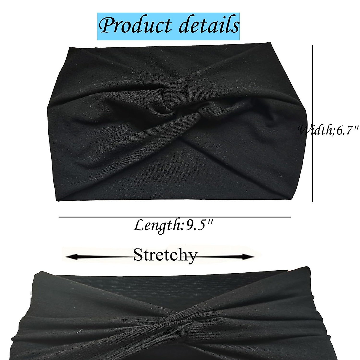 Hexchasty 2Pcs Turban Headbands for Women Fashion Boho Stretchy Thick Cute Extra Wide Headbands large Fabric Knotted Cloth Twisted Head Wraps for Womens Girls Black and leopard