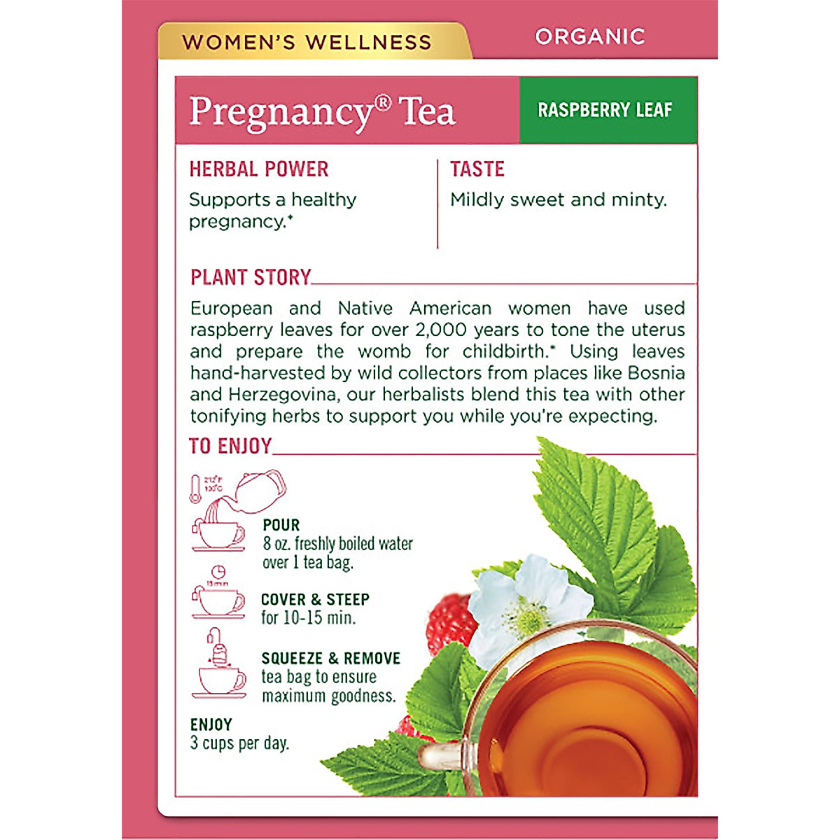 Traditional Medicinals Organic Pregnancy Tea Raspberry Leaf Herbal Tea, Supports Healthy Pregnancy, (Pack of 3) - 48 Tea Bags Total