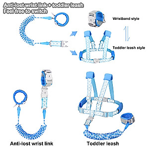 Blisstime 2 in 1 Reflective Toddler Leash -Anti Lost Wrist Link for Toddlers -Toddler Harness,Baby Leash,Leash for Toddlers,Wrist Leashes,Child Leashes for Toddlers,Not Easy to Open Without Key (Blue)