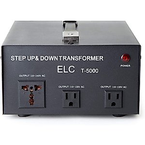 ELC T-5000 5000-Watt Voltage Converter Transformer - Step Up/Down - 110V/220V - Circuit Breaker Protection [3-Years Warranty]