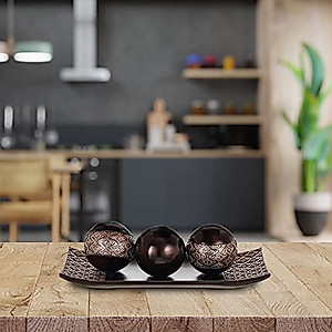 HomeRoots Tray and Orbs Balls Set of 3 | Beautiful Decoration Centerpiece, Home Decor | Decorative Accents Balls for Living Room, Coffee and Dining Table Décor (Brown)