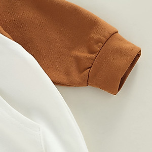 Kaipiclos Infant Baby Boy Girl Sweatshirt Bubble Romper Color Block Long Sleeve Hoodie Pullover Sweater Fall Winter Clothes (Color Block Brown White, 6-12 Months)