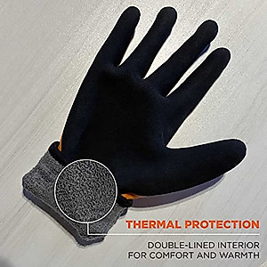 Ergodyne ProFlex 7551 Waterproof Winter Work Gloves, Cut Resistant ANSI A5, Sandy Nitrile Coated Palms, Thermal Fleece Lining Orange