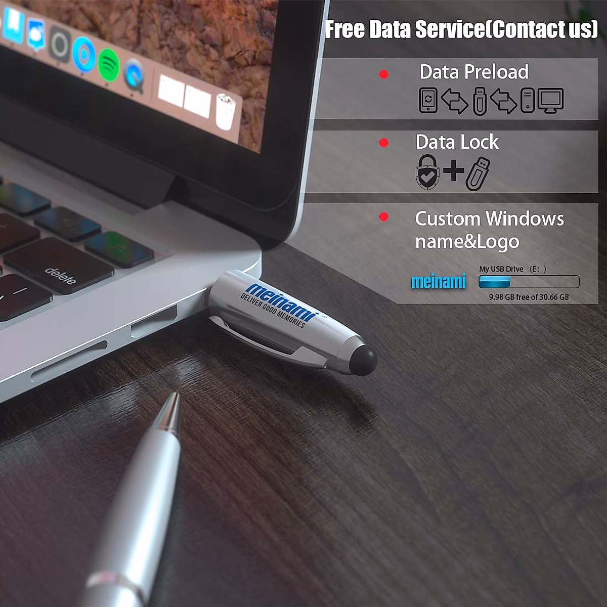 MEINAMI Customized USB Flash Drive Silver Pen Custom Thumb Drive Metal Personalized Memory Stick 4GB 25 Pack