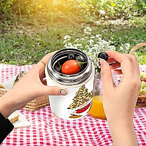 CUPADA Casual Leopard Gnomes Food Jar for Hot and Cold, Holiday Nordic Dwarfs Insulated Food Jars Vacuum 17OZ with Folding Spoon for Work Trip Picnic Camping
