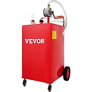 VEVOR 30 Gallon Fuel Caddy, Gas Storage Tank & 4 Wheels, with Manuel Transfer Pump, Gasoline Diesel Fuel Container for Cars, Lawn Mowers, ATVs, Boats, More, Red