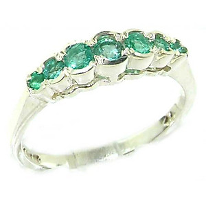 925 Sterling Silver Natural Emerald Womens Promise Ring - Size 6.5