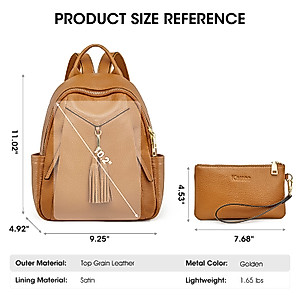 Kattee Genuine Leather Backpack Purses for Women Soft Casual Daypack Fashion Travel Bags with Wristlet Wallet (Brown)