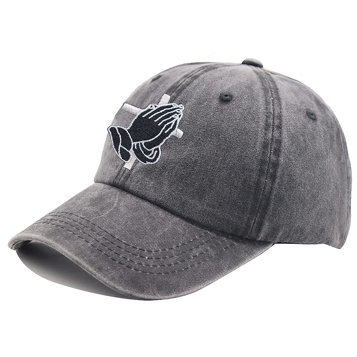 Jesus Praying Hands Cross Hat, Christian Gifts for Men Women, Adjustable Embroidered Dad Baseball Cap