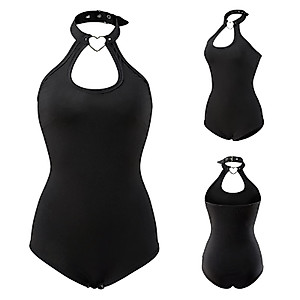 Littleforbig Cotton Romper Heartbreaker Collared Onesie Bodysuit Black XS