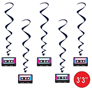 Beistle 10 Piece 80's Theme Cassette Tape Swirls 1980's Retro Hanging Whirl Decorations, 39", Multicolor
