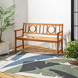 JONATHAN Y BNH104A Apollo 51.2" 3-Seat Circle-Back 600-Lbs Support Acacia Wood Outdoor Garden Patio Bench for Garden, Lawn, Backyard, Pool, Deck, Beach, Firepit, Teak