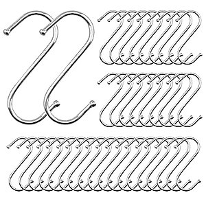 yeavs 40 Pack S Hooks, Round Heavy Duty Stainless Steel Hanging S Shaped Hooks for Home Kitchen Office Bathroom Closet, Silver (40, Medium)