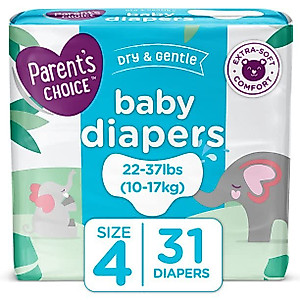 Parent's Choice Dry and Gentle Baby Diapers, Size 4, 31 Count Yellow