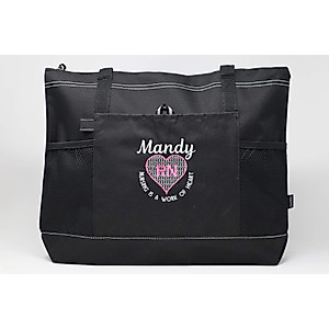 Nursing is a Work of Heart Personalized Embroidered Nurse, CNA, RN, LPN Tote Bag.