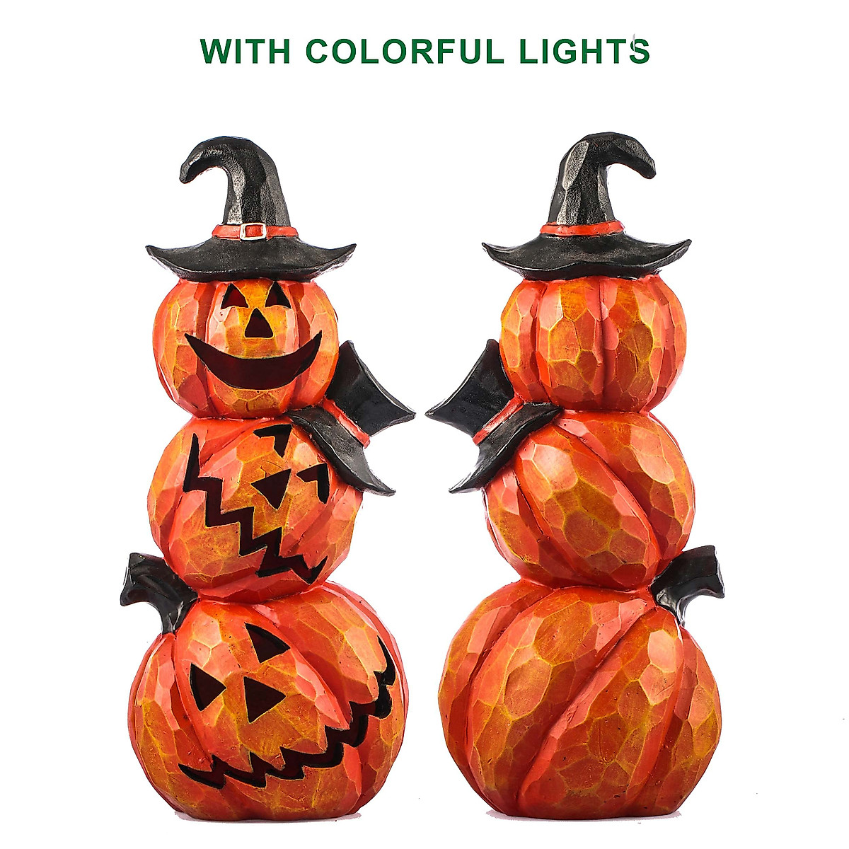 Toiyason 14inch Light Up Evil Pumpkin Scary Jack O'Stack Halloween Ornament Decoration for Outdoor Indoor Garden Party Festival Events