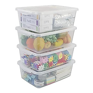 Yuright 4 Pack Lidded Storage Bins, Plastic Latching Box, 14 Quart