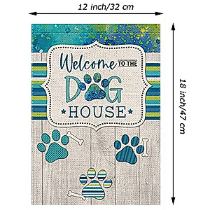 Dog Garden Flag Welcome to Dog House Cute Striped Vertical Burlap Double Sided Outdoor Decor Yard Lawn Home Decoration 12.5 x 18 Inch