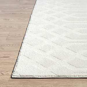 Abani Cozy Cream Area Rug for Living Room, Bedroom - Geometric Diamond Pattern - 8' x 10' - Durable & Easy to Clean