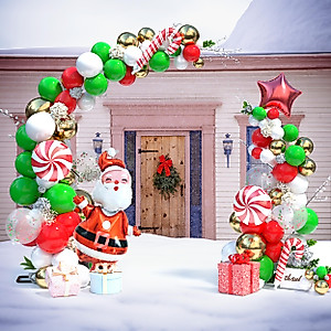 134 Pcs Christmas Balloon Garland kit, Green Red White Gold Balloons Garland Arch Kit, Xmas Candy Cane Foil Balloons Santa Claus Red Star Balloons for New Year Christmas Party Decorations Supply