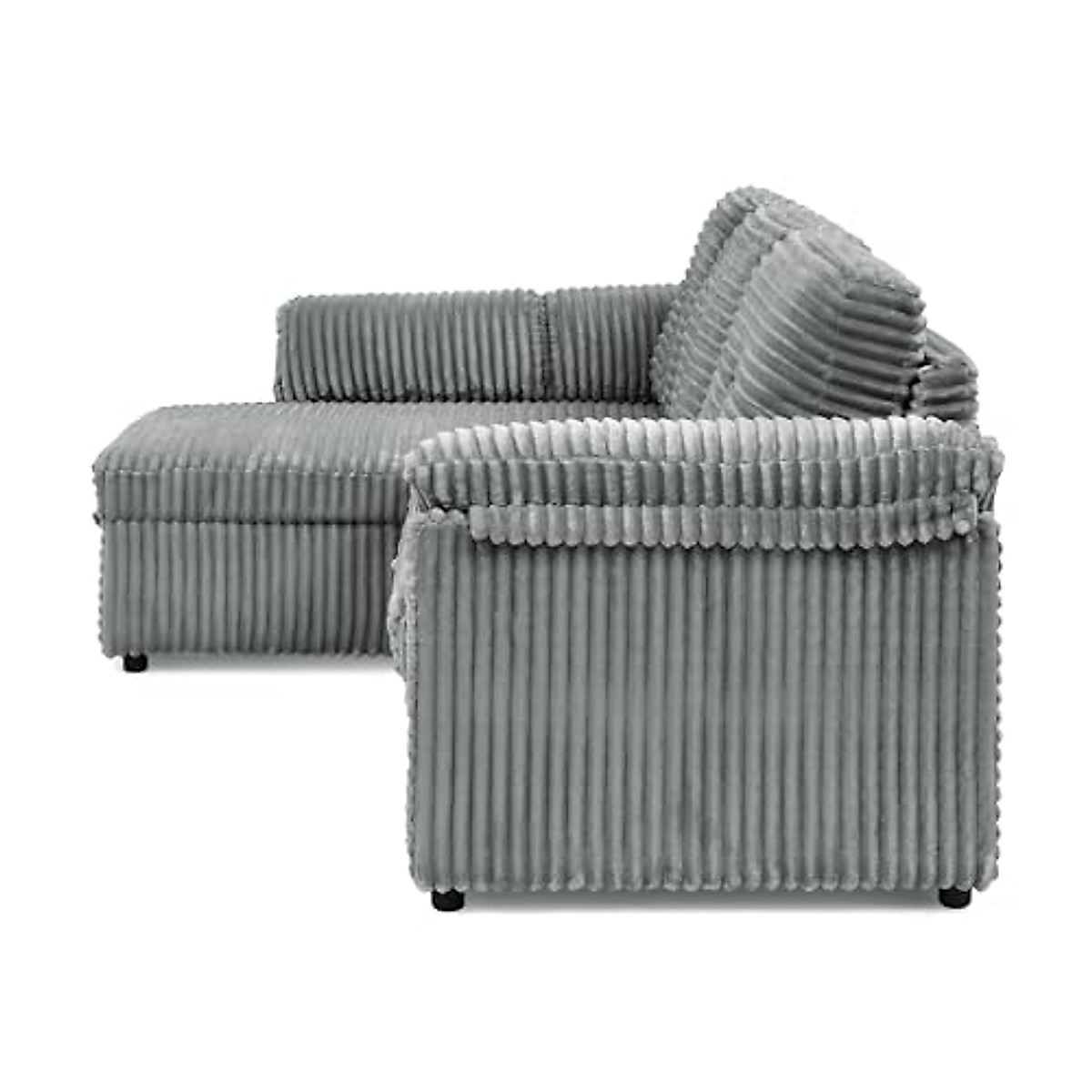 Corduroy Tufted Upholstered Left Facing Sleeper Sectional Sofa, L-Shaped Pull Out Sleep Couch Bed Modular Convertible Sofabed with Right Storage Chaise and Pillow-top Armrests for Living Room