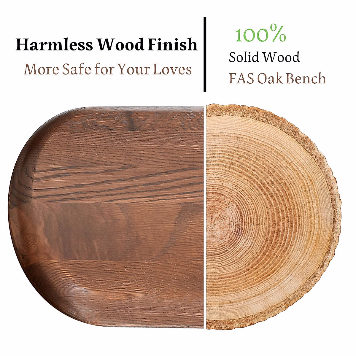 Bamskov 100% FAS-Certified Oak Wood Bench, Rounded Corner Entryway Bench, Modern Dining Bench for Entryway, Bedroom, Dining Room, Kitchen (Walnut, 12" D x 39" W x 16" H)