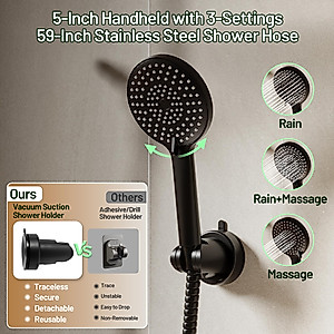 Kurpot Double Shower Heads with Handheld Spray Combo, 10" Stainless Steel Rain Shower Head with Handheld, 3+3 Shower Mode, 13" Adjustable Shower Extension Arm and 59" Long Shower Hose, Matte Black