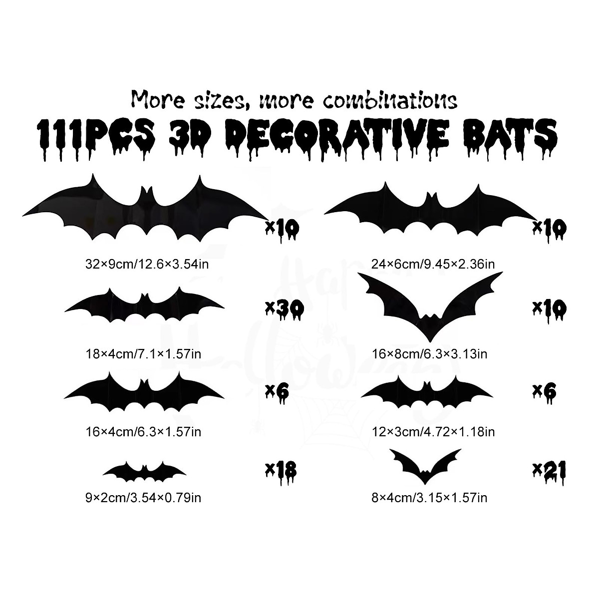 111 PCS Halloween Bats Decorations Indoor Outdoor Wall Stickers | 8 Different Sizes 3D Wall Decals Halloween Spooky Home Goth Emo Room Party Decor