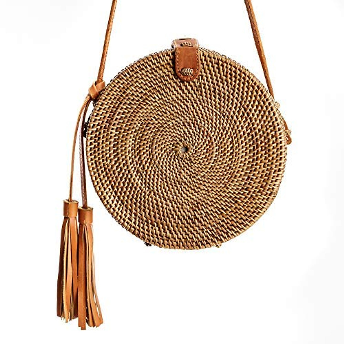 Rattan Bags for Women - Handmade Wicker Woven Purse Handbag Circle Boho Bag Bali