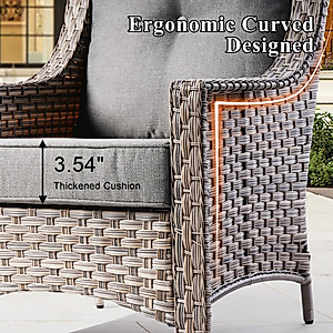 weaxty W Patio Furniture Set,6 Pieces Wicker Patio Furnitures with Outdoor Loveseat,Double-Deck Fire Pit Table,Swivel Rocking Chairs,All Weather Patio Conversation Sets,Dark Gray